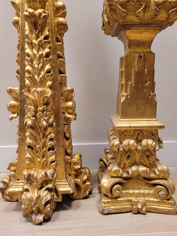 Baroque Altar Stipe or Pedestal in Carved and Gilded Wood, 17th-18th ...