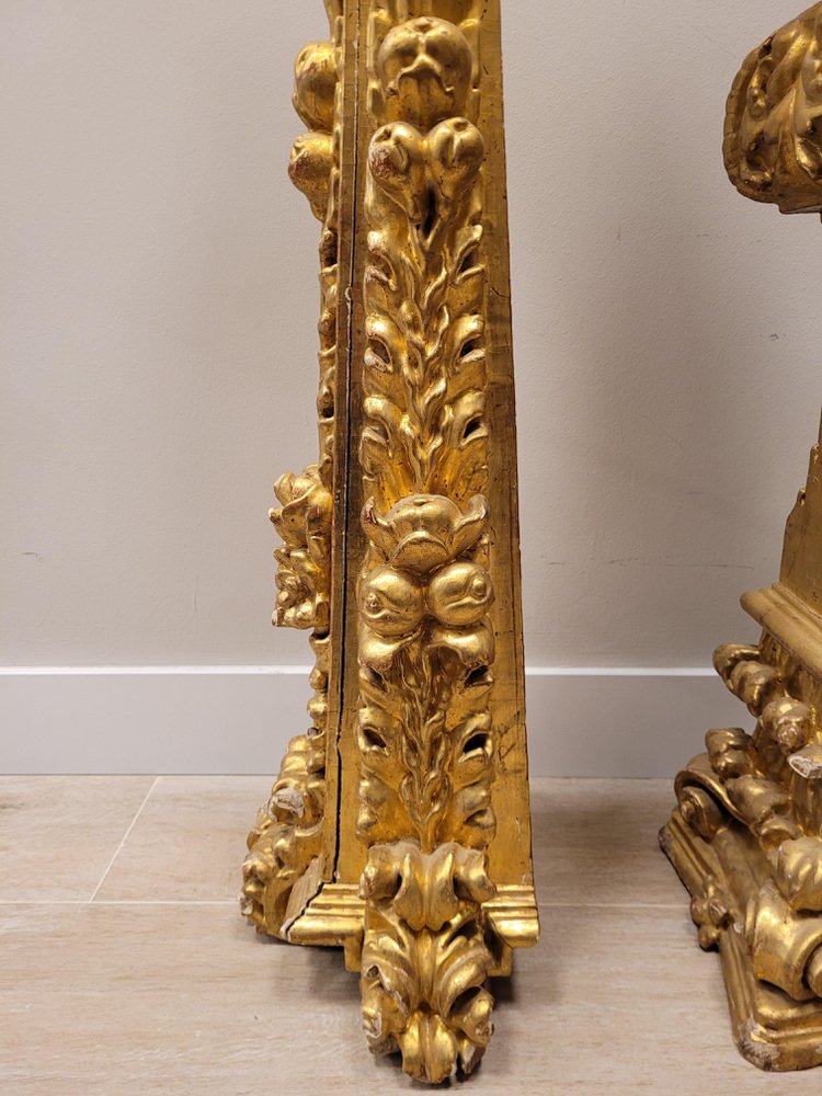 Baroque Altar Stipe or Pedestal in Carved and Gilded Wood, 17th-18th ...