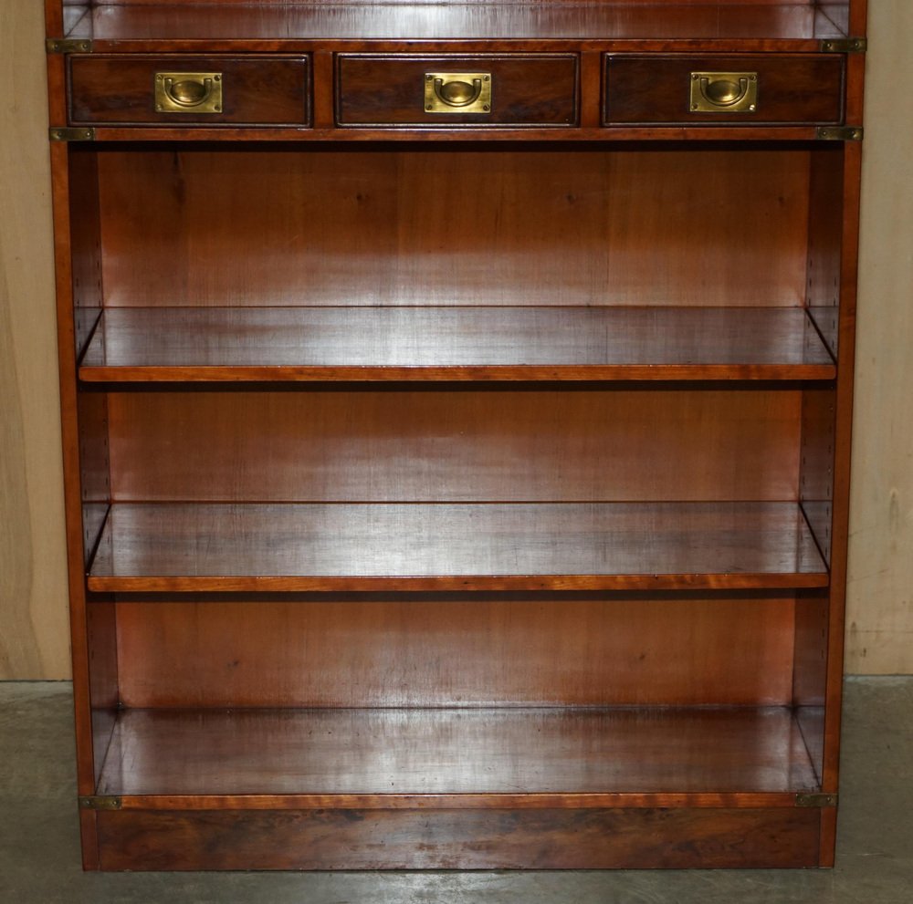 3-Drawer Military Campaign Bookcases in Burr Yew Wood & Brass by ...