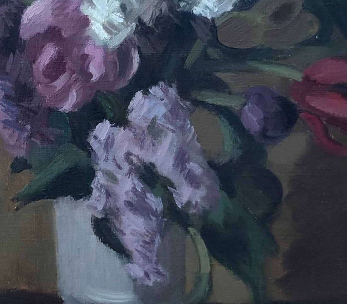 Alexis Louis Roche, Bouquet de Fleurs, tulipes, lilas et pivoines, Oil ...