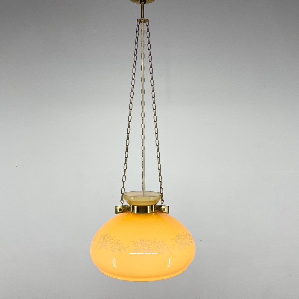 Glass And Brass Pendant Light 1950s For Sale At Pamono