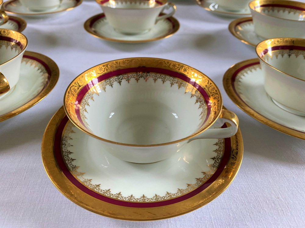 Early 20th Century Empire Red & Gold Limoges Porcelain Coffee Service ...