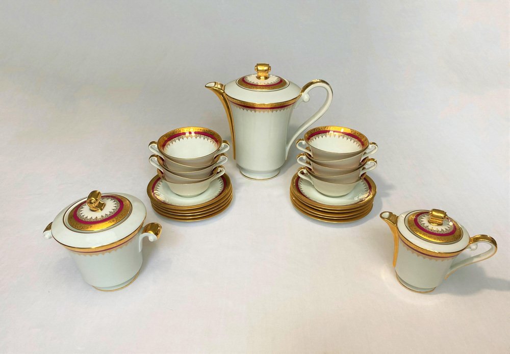 Early 20th Century Empire Red & Gold Limoges Porcelain Coffee Service ...
