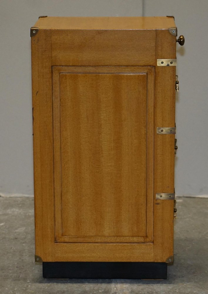 Tall Slim Vintage Military Campaign Bedside Tables with Drawers, Set of ...