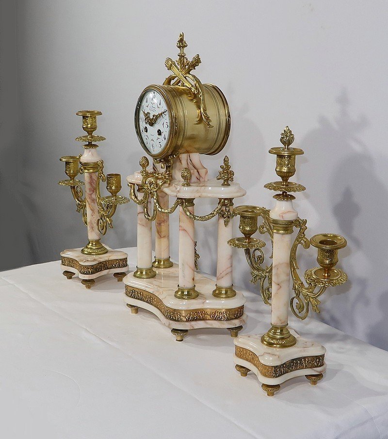 19th Century Louis XVI Style Marble and Bronze Chimney Clocks, Set of 3 ...