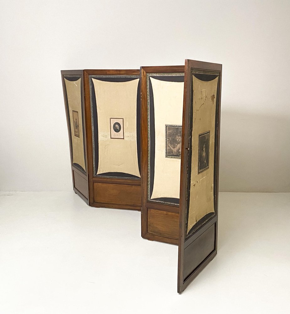 Biombo antiguo de nogal y lona en venta en Pamono