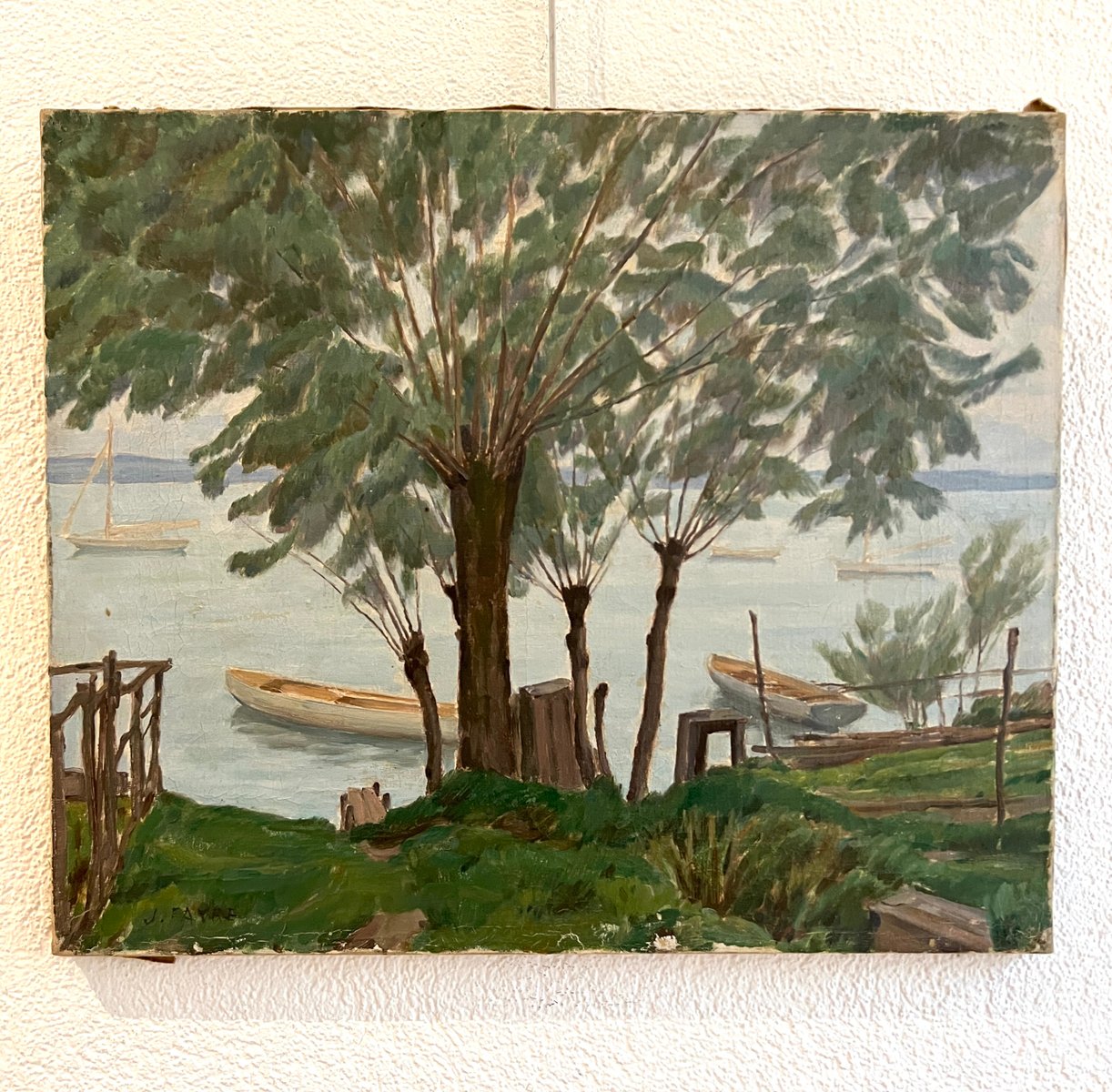 Josef Favre, Bord du Lac Léman et Vue sur le Jura, Oil on Canvas for ...