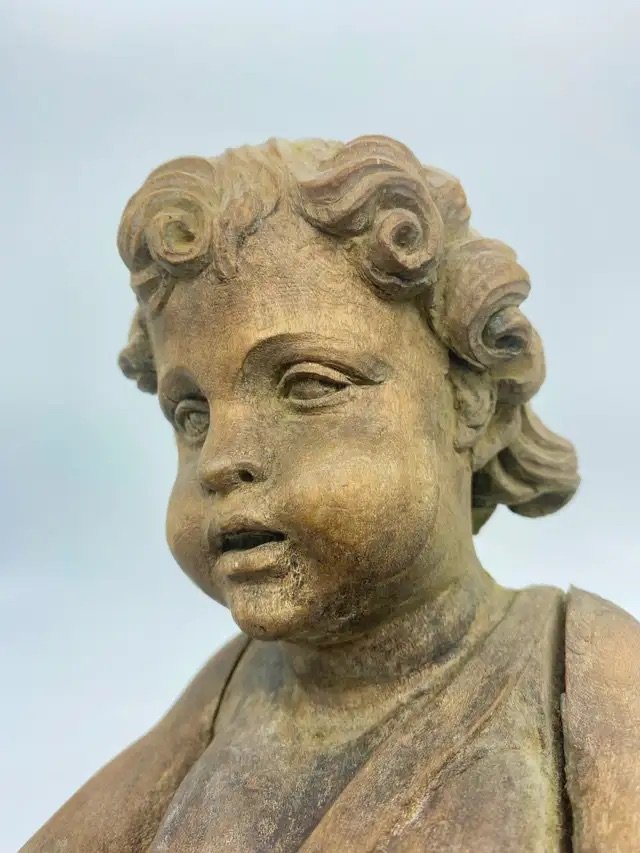 Baroque Style Angelo Statue in Wood, 18th Century for sale at Pamono