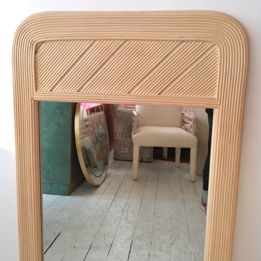 Large Vintage American Pencil Reed Cane Mirror, 1980s for sale at Pamono