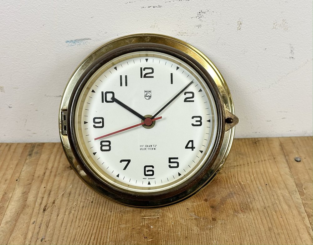 Vintage German Brass Ships Clock from Philips, 1970s for sale at Pamono