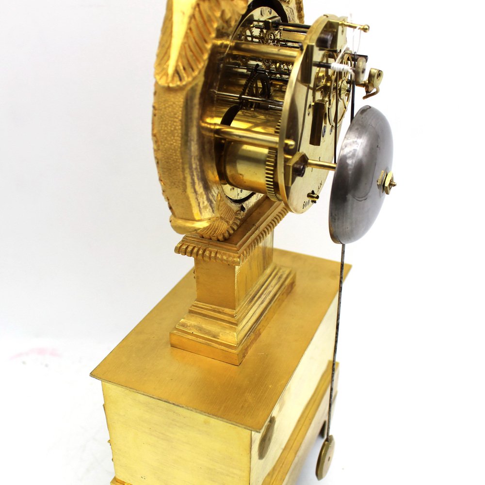 19th Century Empire Gilt Bronze Lira Pendulum Clock for sale at Pamono