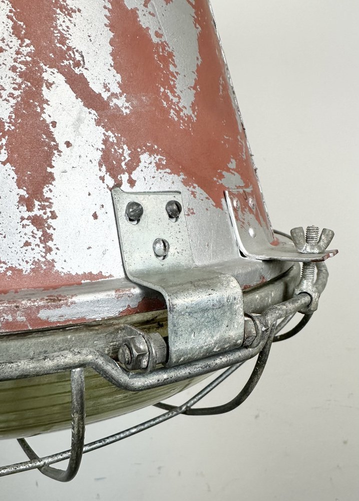 Industrial Cage Factory Pendant Lamp with Glass Cover from Mesko, 1970s ...