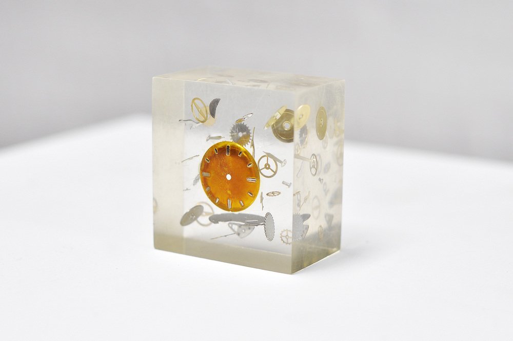 Modernist Acrylic Glass and Resin Object with Exploded Clock by Pierre ...