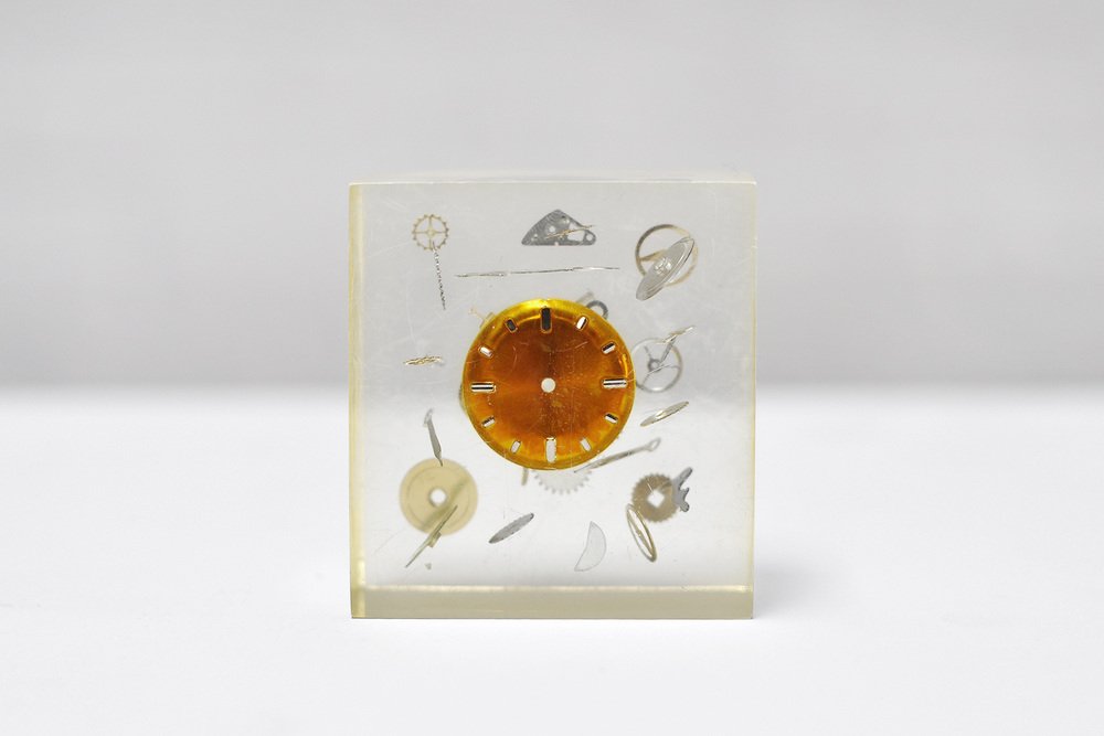 Modernist Acrylic Glass and Resin Object with Exploded Clock by Pierre ...