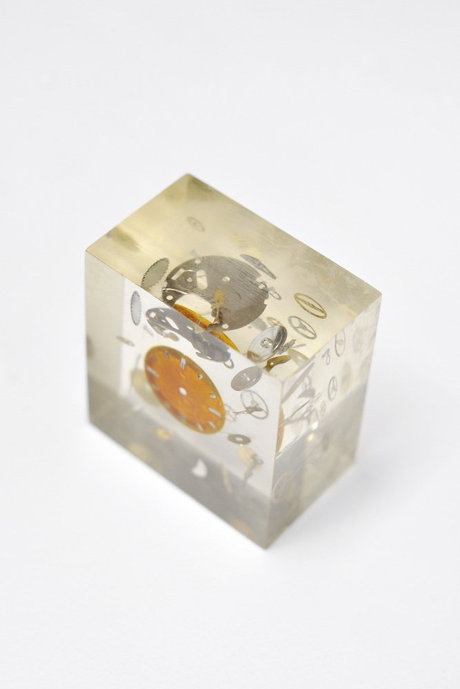 Modernist Acrylic Glass and Resin Object with Exploded Clock by Pierre ...
