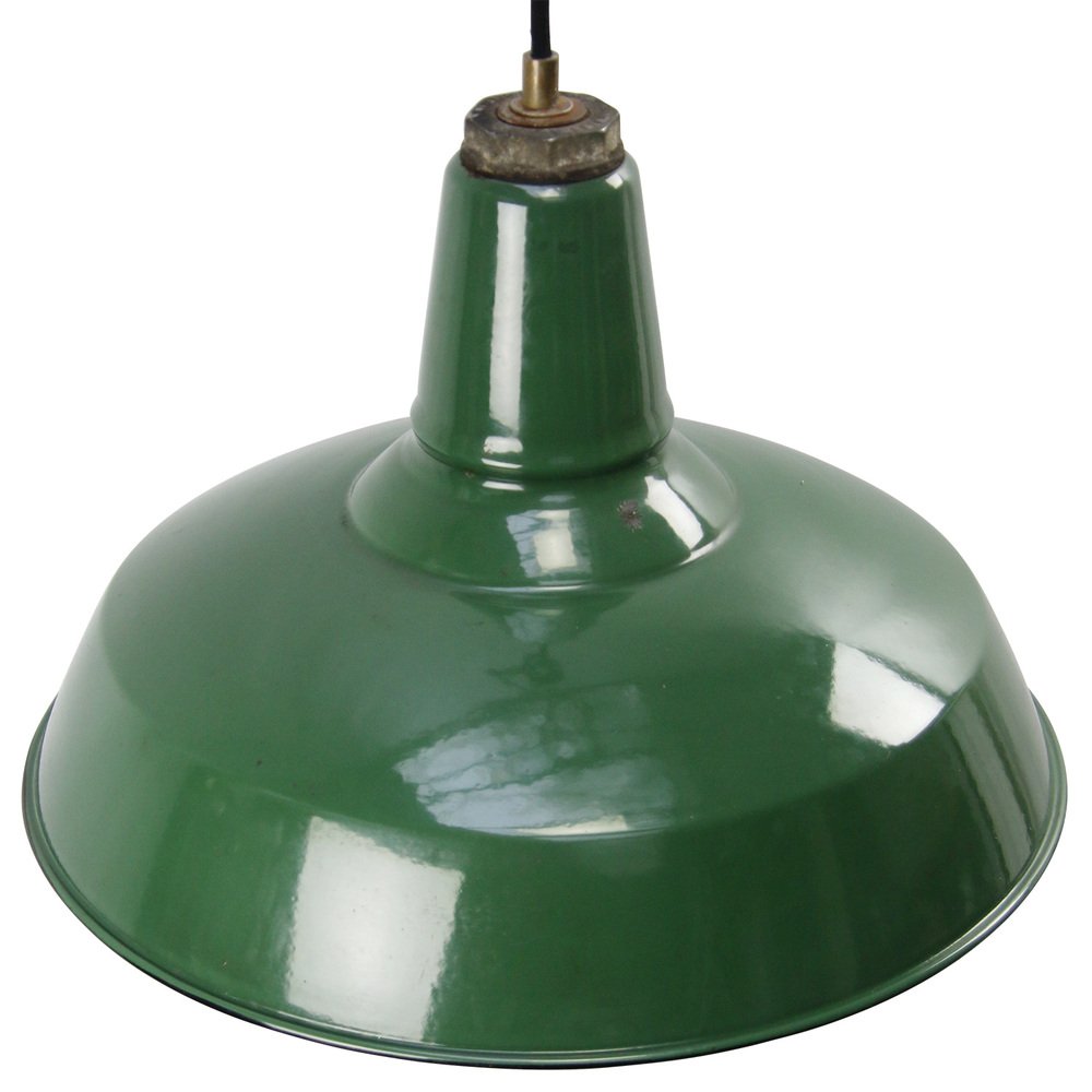 Lampe à Suspension Industrielle Vintage en Émail Vert par Benjamin pour ...