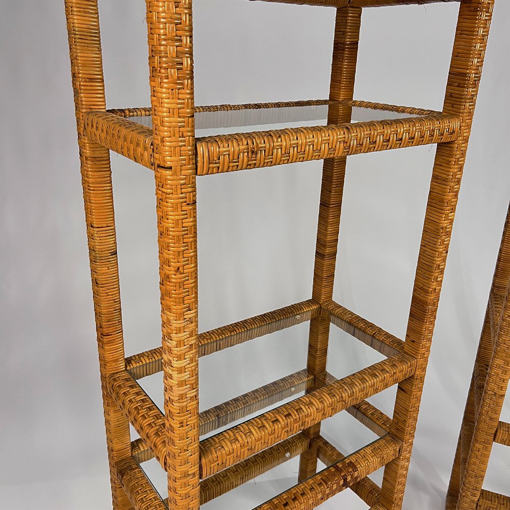 Mid-Century Tall Wicker and Glass Etagere Cabinets, 1970s, Set of 2 for ...