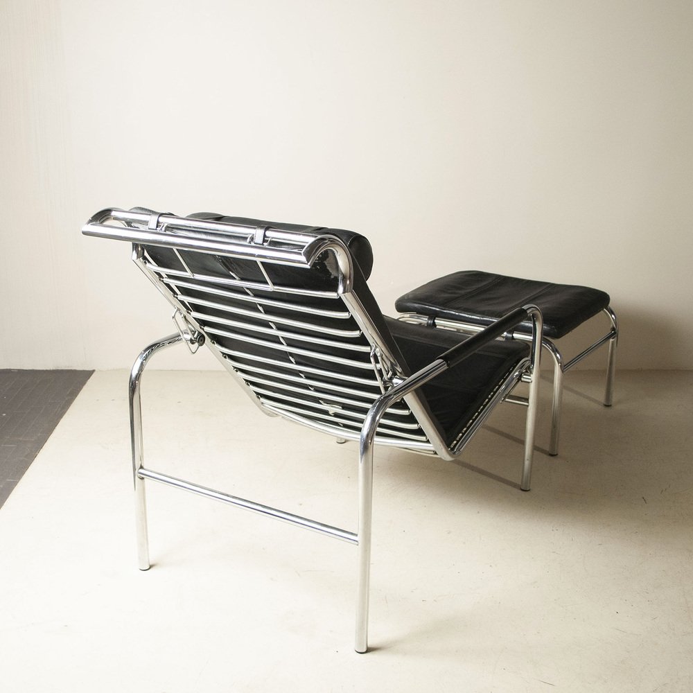 Set of Leather and Chromed Steel Structure Model Genni Lounge Chair ...