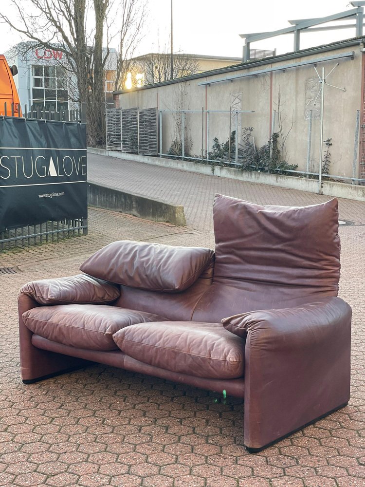 Vintage Maralunga Leather Sofa from Cassina, 1960s for sale at Pamono