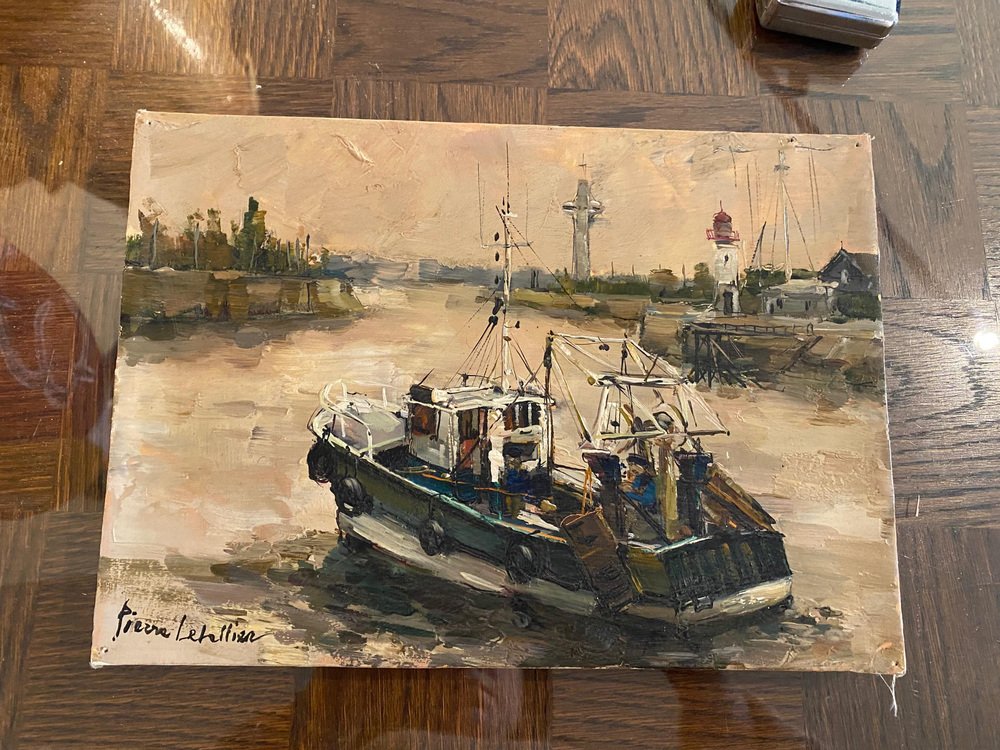 Pierre Letellier, Le chalutier, Oil, Framed for sale at Pamono