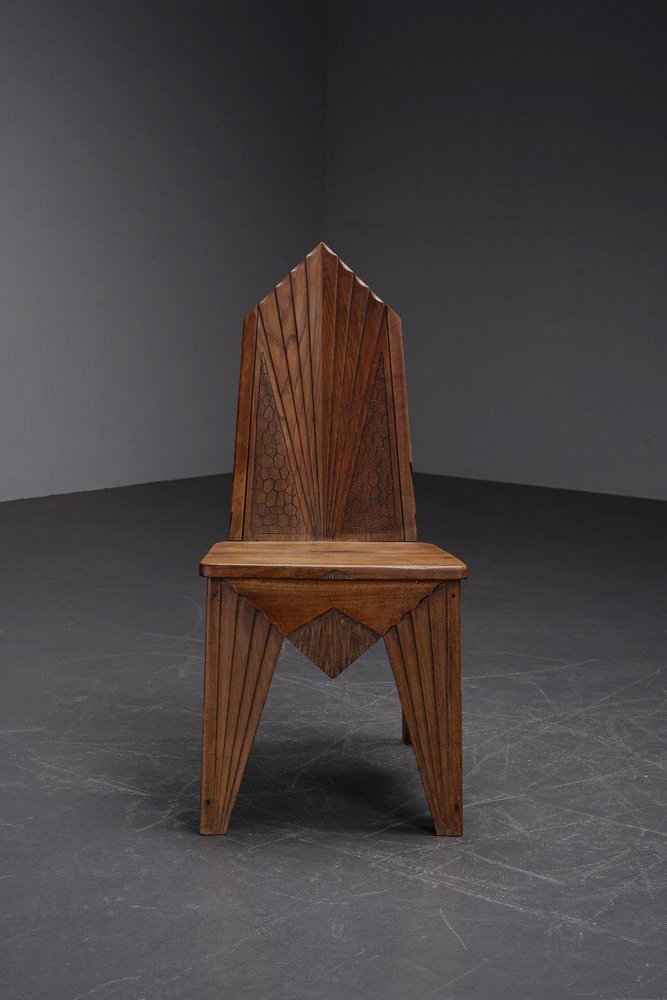 Cubist Carved Wood Side Chair, 1920s for sale at Pamono