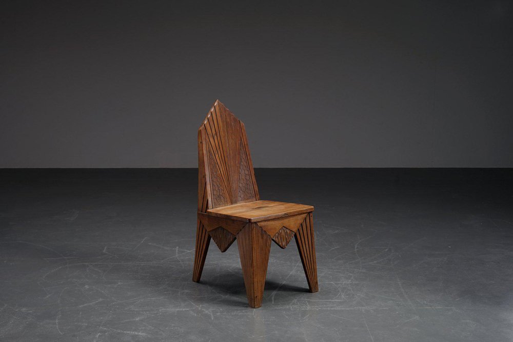 Cubist Carved Wood Side Chair, 1920s for sale at Pamono