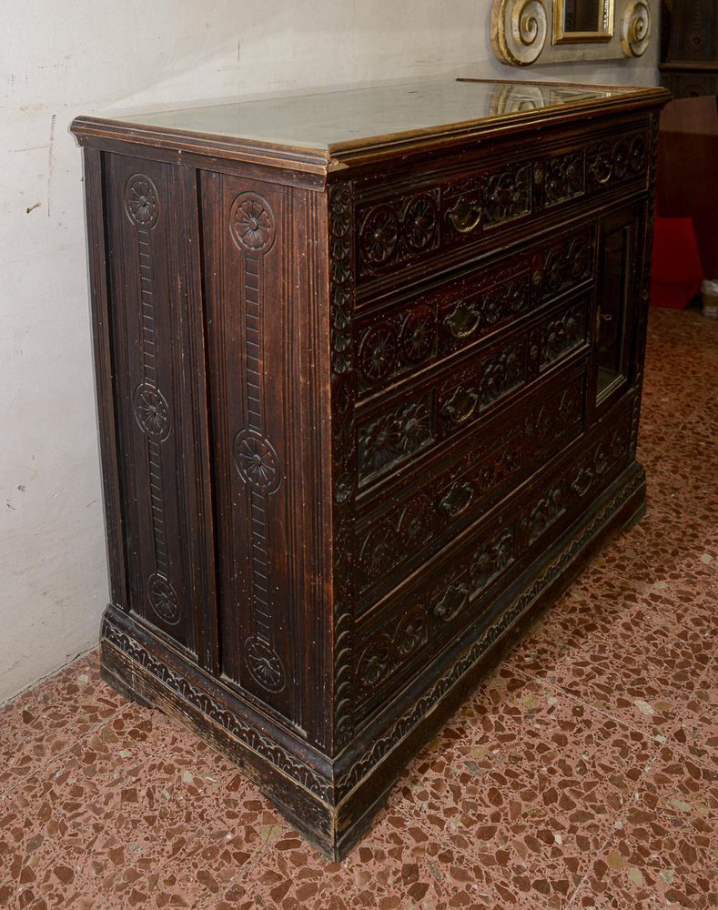 Carved Walnut Chest of Drawers, Late 1800s for sale at Pamono