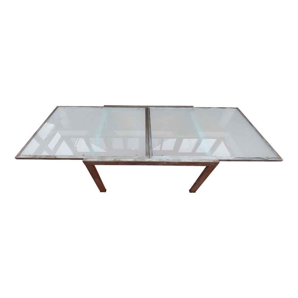 Mid-Century Satined Glass Extendable Dining Table for sale at Pamono