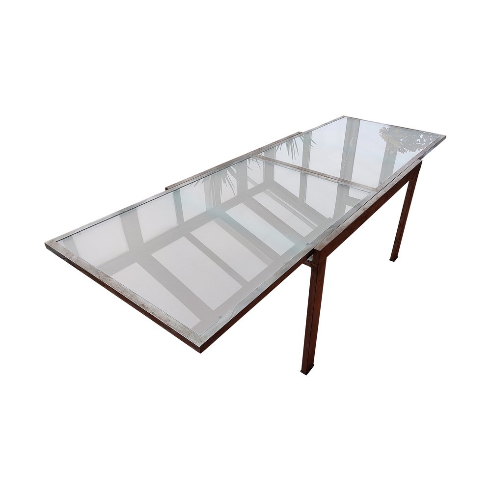 Mid-Century Satined Glass Extendable Dining Table for sale at Pamono