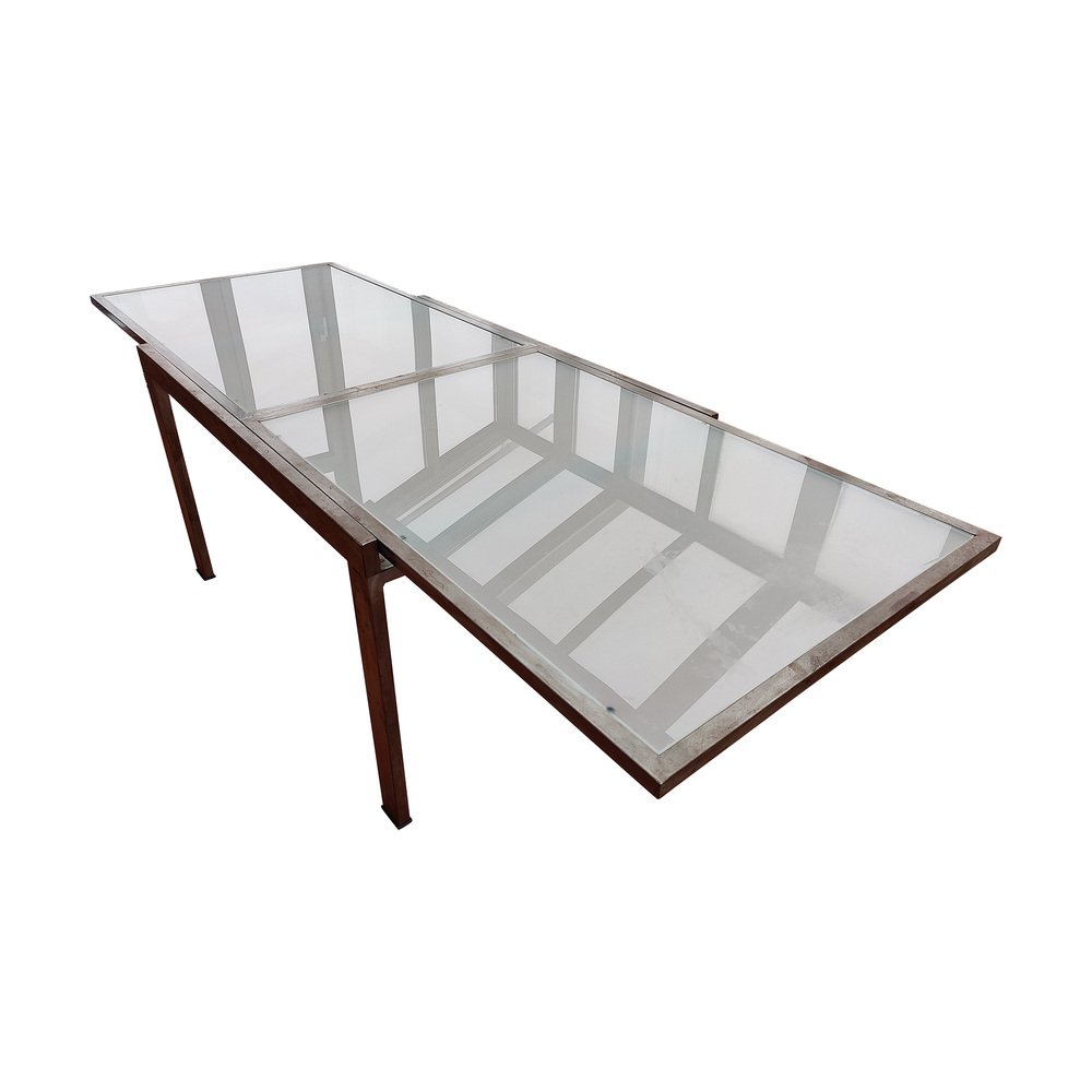 Mid-Century Satined Glass Extendable Dining Table for sale at Pamono