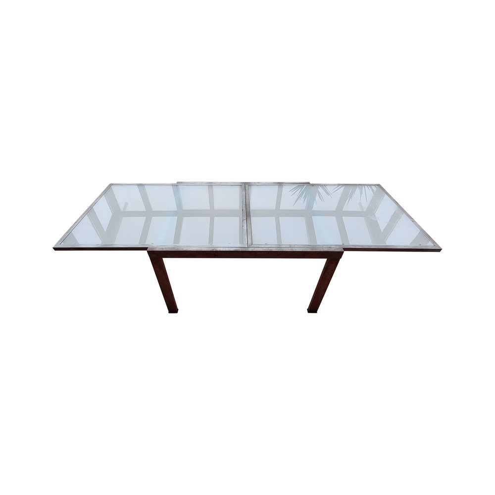Mid-Century Satined Glass Extendable Dining Table for sale at Pamono