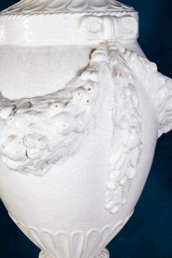 Large Italian White Ceramic Urn Vases, Set of 2 for sale at Pamono