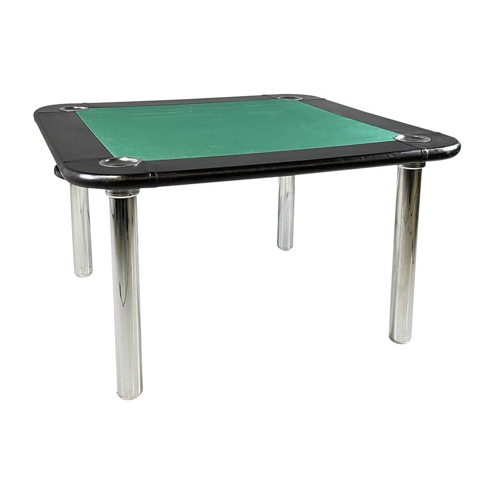 Italian Modern Game Table in Green Fabric and Black Leather with ...