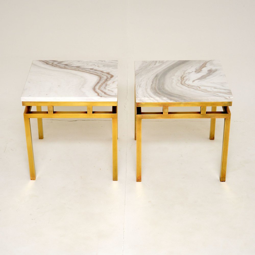 Beistelltische aus Messing & Marmor, 1960er, 2er Set bei Pamono kaufen