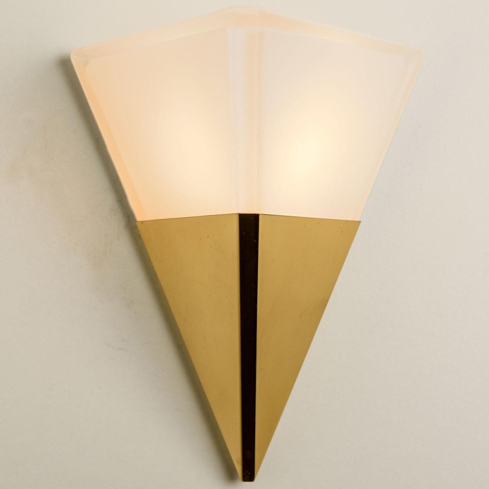 Pyramid Milk Glass & Brass Wall Light attributed to Glashütte Limburg ...