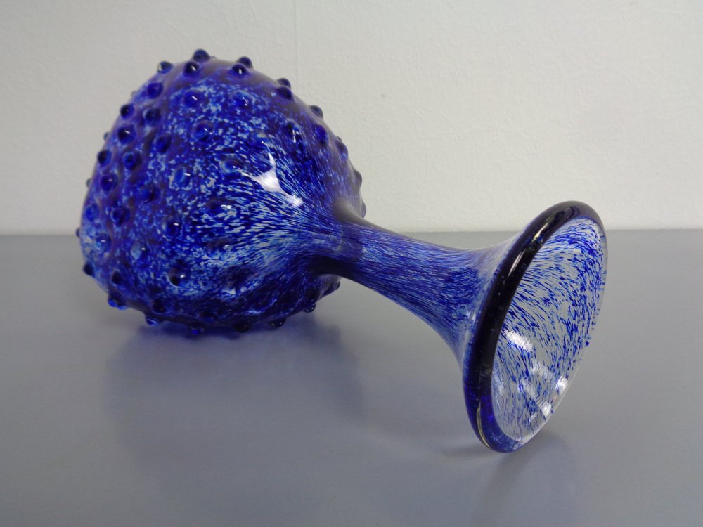 Italian Blue Bubble Glass Vase, 1960s for sale at Pamono