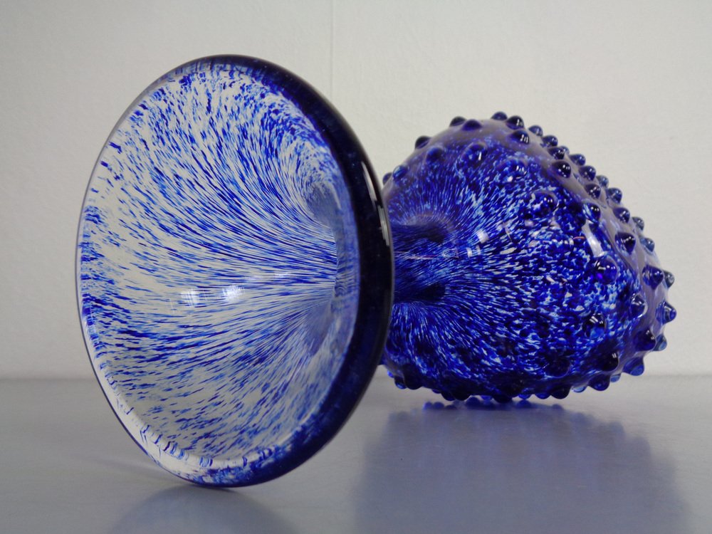 Italian Blue Bubble Glass Vase, 1960s for sale at Pamono