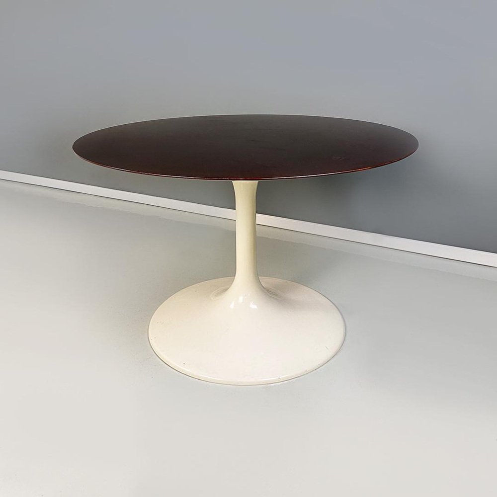Space Age Italian White Cream Plastic & Wood Round Dining Table, 1970s ...
