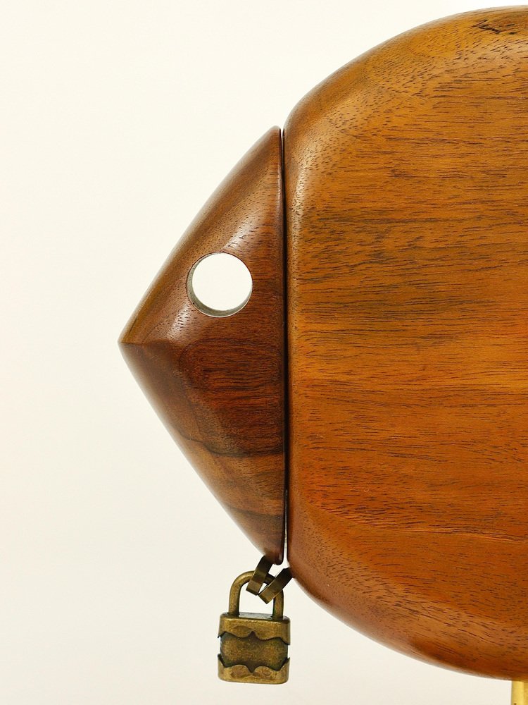 Mid-Century Fish Piggy Bank in Brass and Walnut from Carl Auböck, 1960s ...