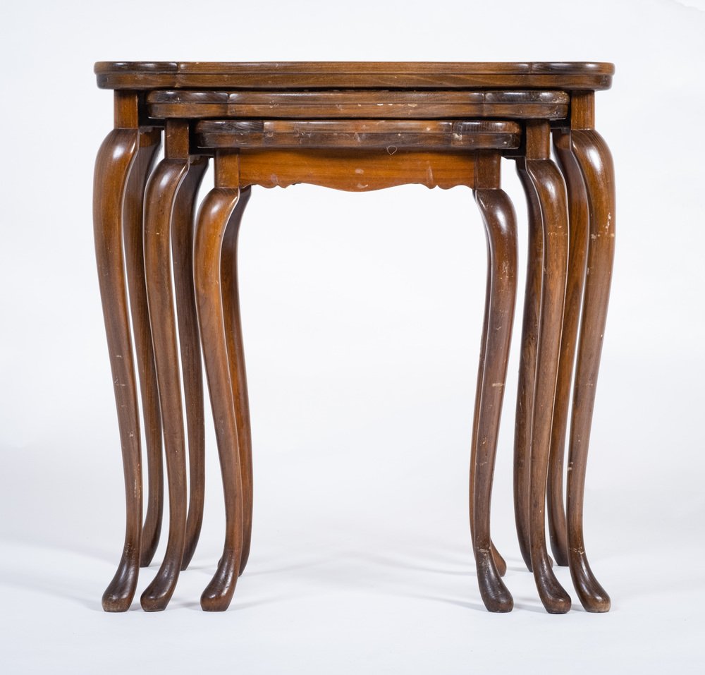 Vintage Nesting Tables with Cane and Glass Top from Jason Møbler, 1960s ...