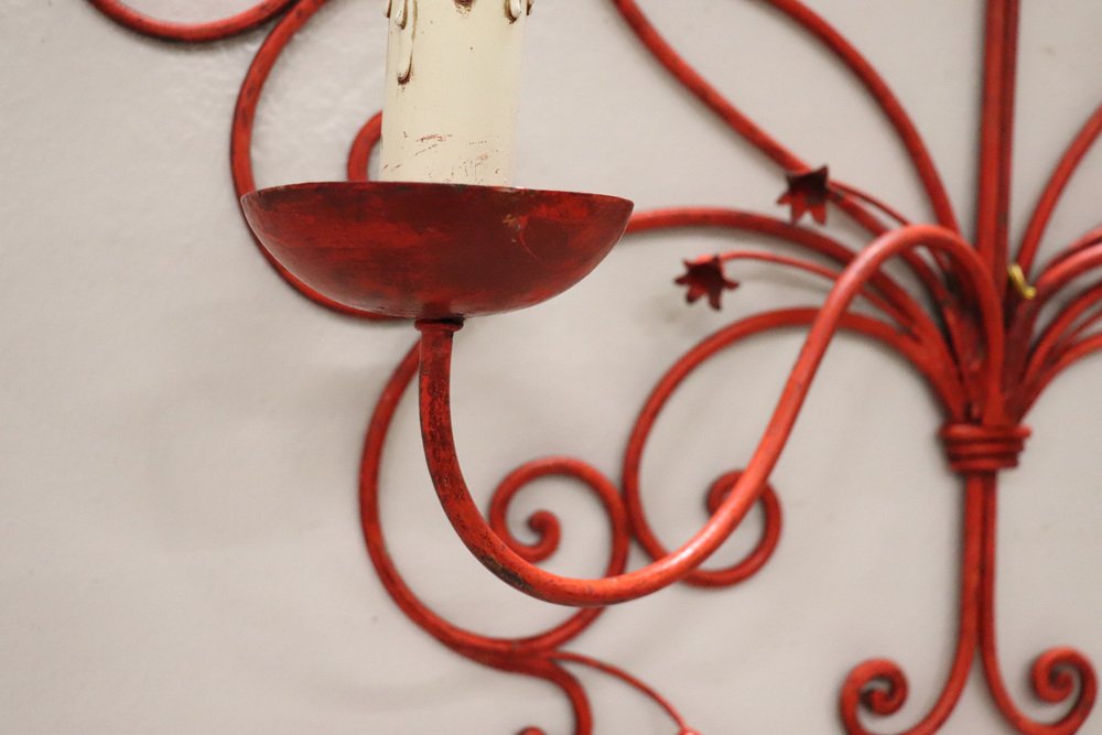 Red Lacquered Iron Sconce, 1930s for sale at Pamono