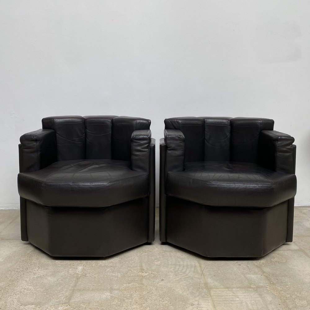 Octagonal Club Chairs in Brown Leather, 1970s, Set of 2 for sale at Pamono