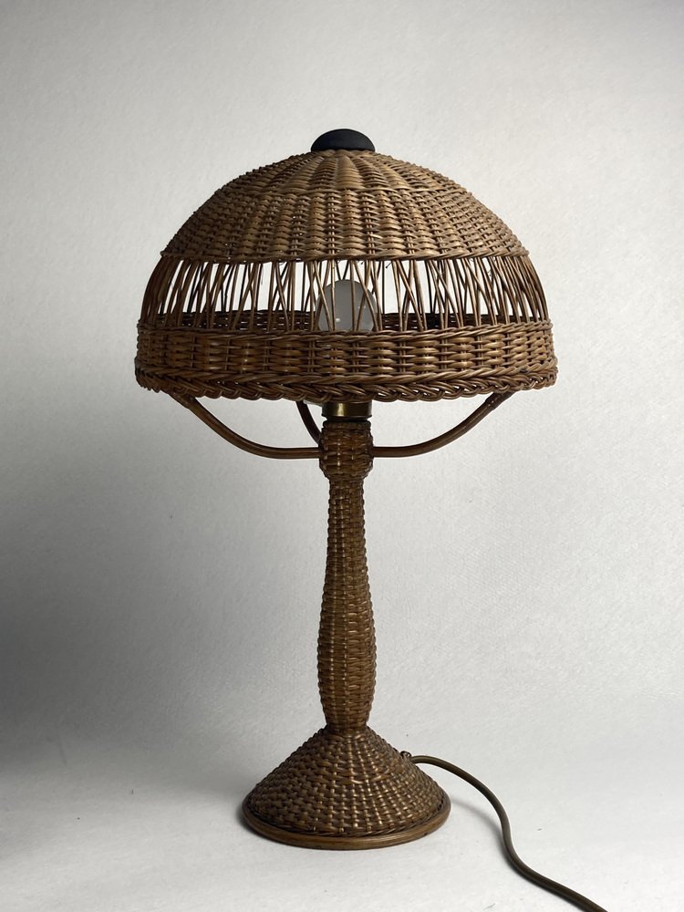 Art Deco Rattan and Wicker Mushroom Table Lamp, 1930s for sale at Pamono
