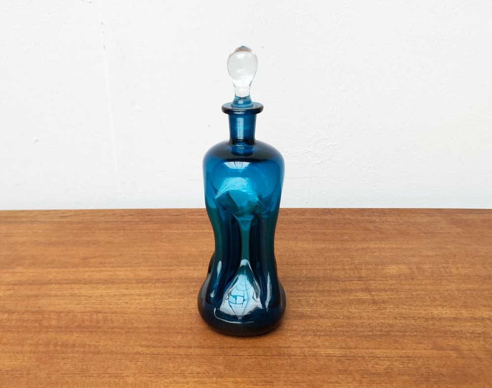 Vintage Danish Blue Glass Kluk Kluk Bottle from Holmegaard, 1970s for ...