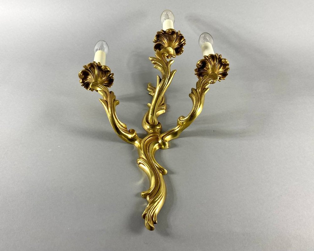 Vintage Rococo Style Gilt Bronze Wall Sconce with 3 Lights for sale at ...
