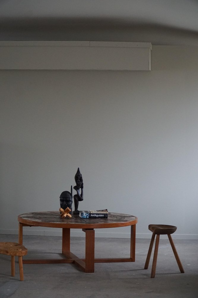 Ox Art Round Coffee Table in Teak & Ceramic Tiles by Trioh, Denmark ...