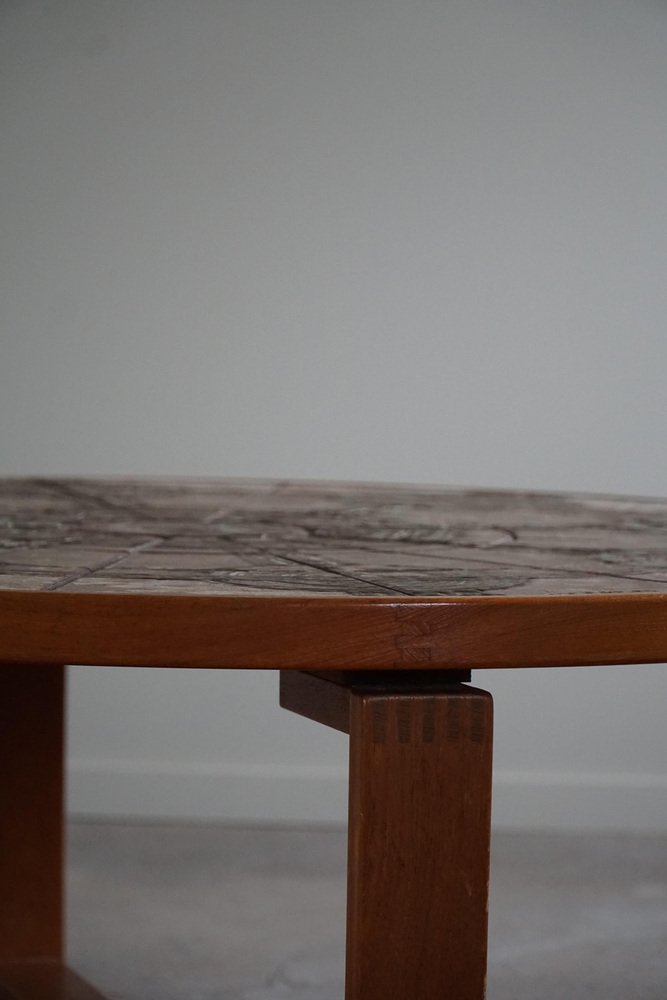Ox Art Round Coffee Table in Teak & Ceramic Tiles by Trioh, Denmark ...