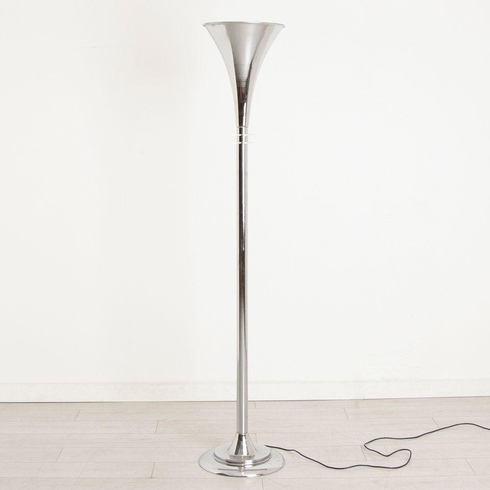 Art Deco Tall Chrome Trumpeted Uplighter on Stepped Circular Base c ...