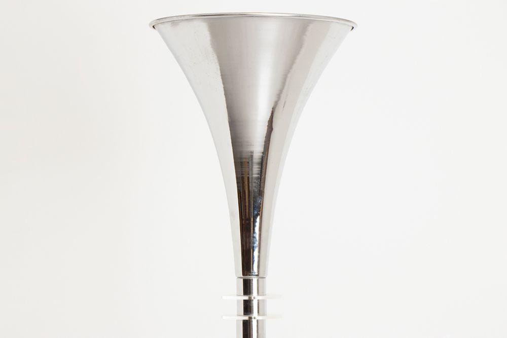 Art Deco Tall Chrome Trumpeted Uplighter on Stepped Circular Base c ...