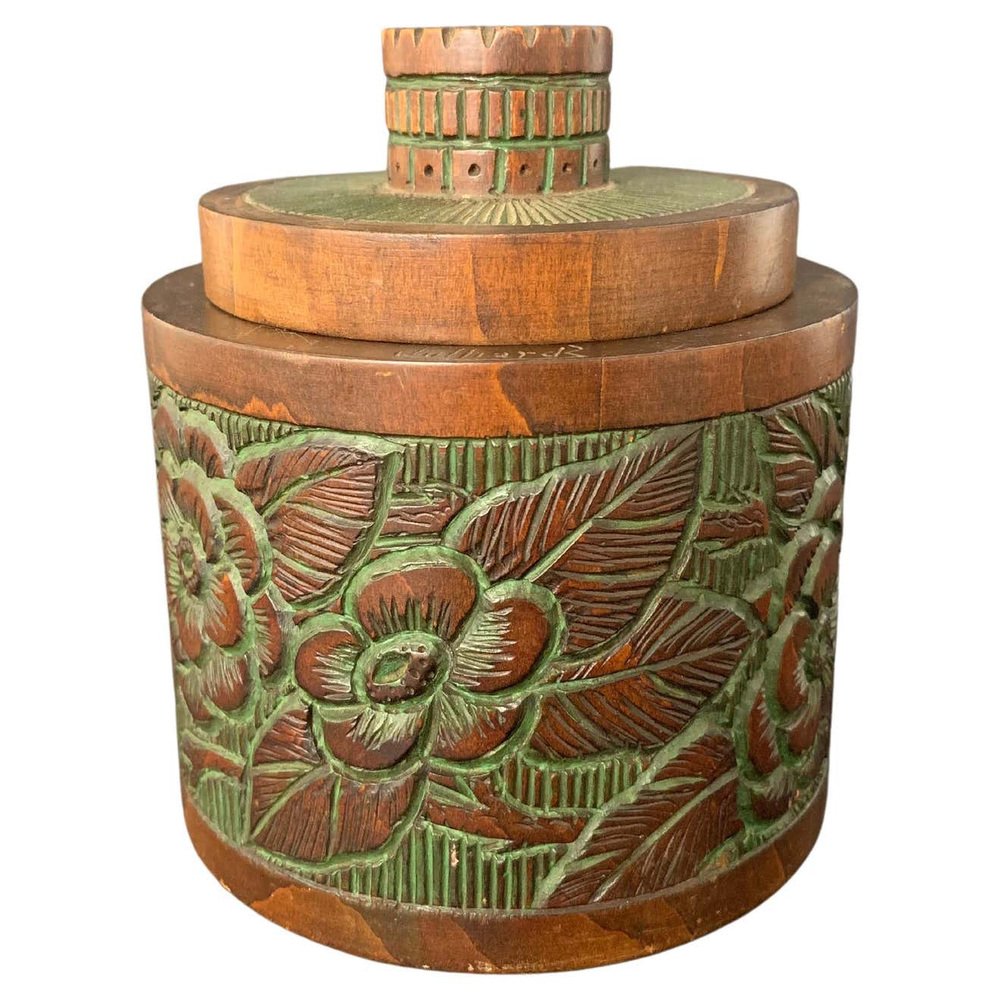 Art Deco Wooden Box with Green Paint, 1950s for sale at Pamono